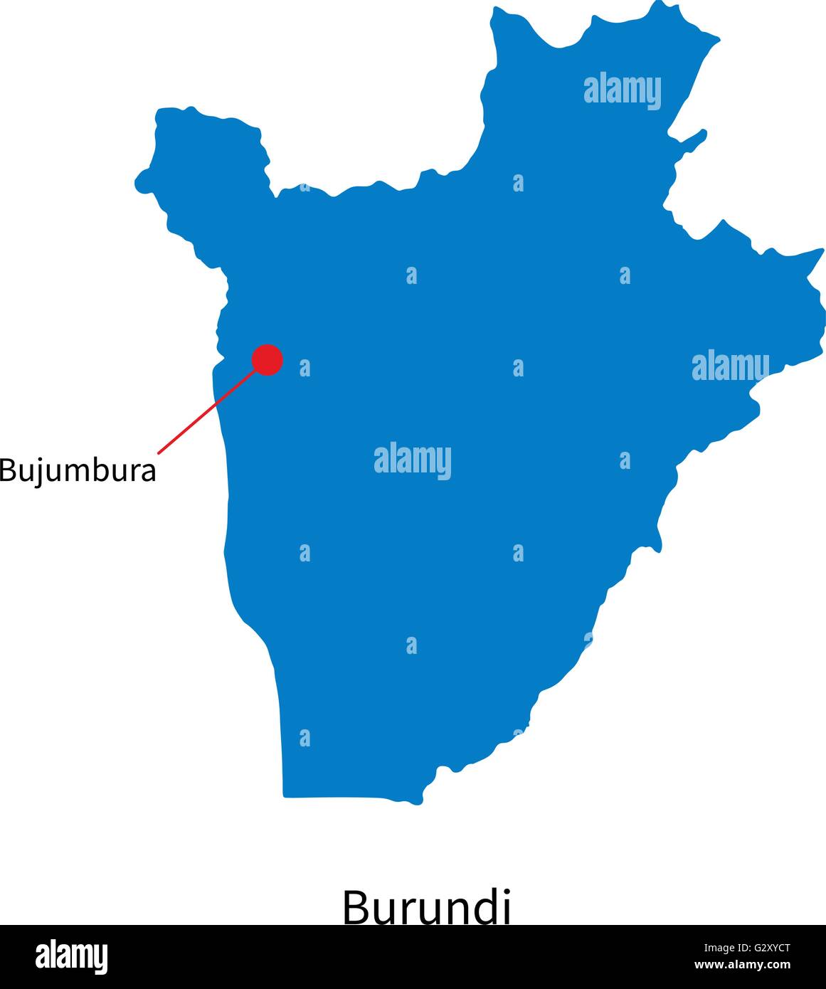 Detailed vector map of Burundi and capital city Bujumbura Stock Vector ...