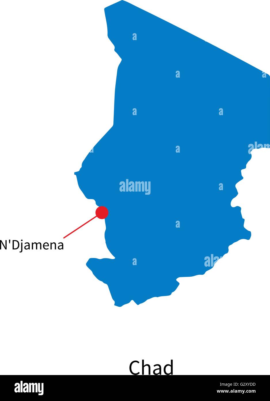Detailed vector map of Chad and capital city N'Djamena Stock Vector ...