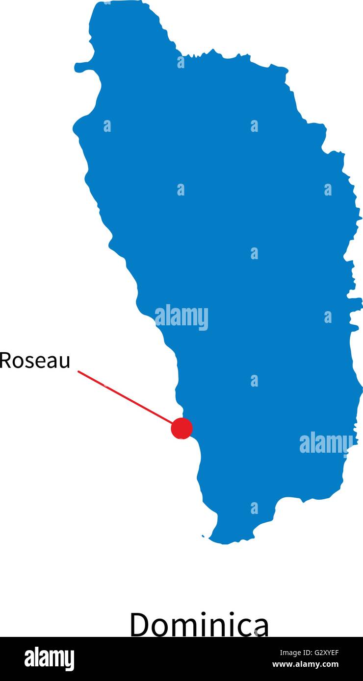 Detailed vector map of Dominica and capital city Roseau Stock Vector ...