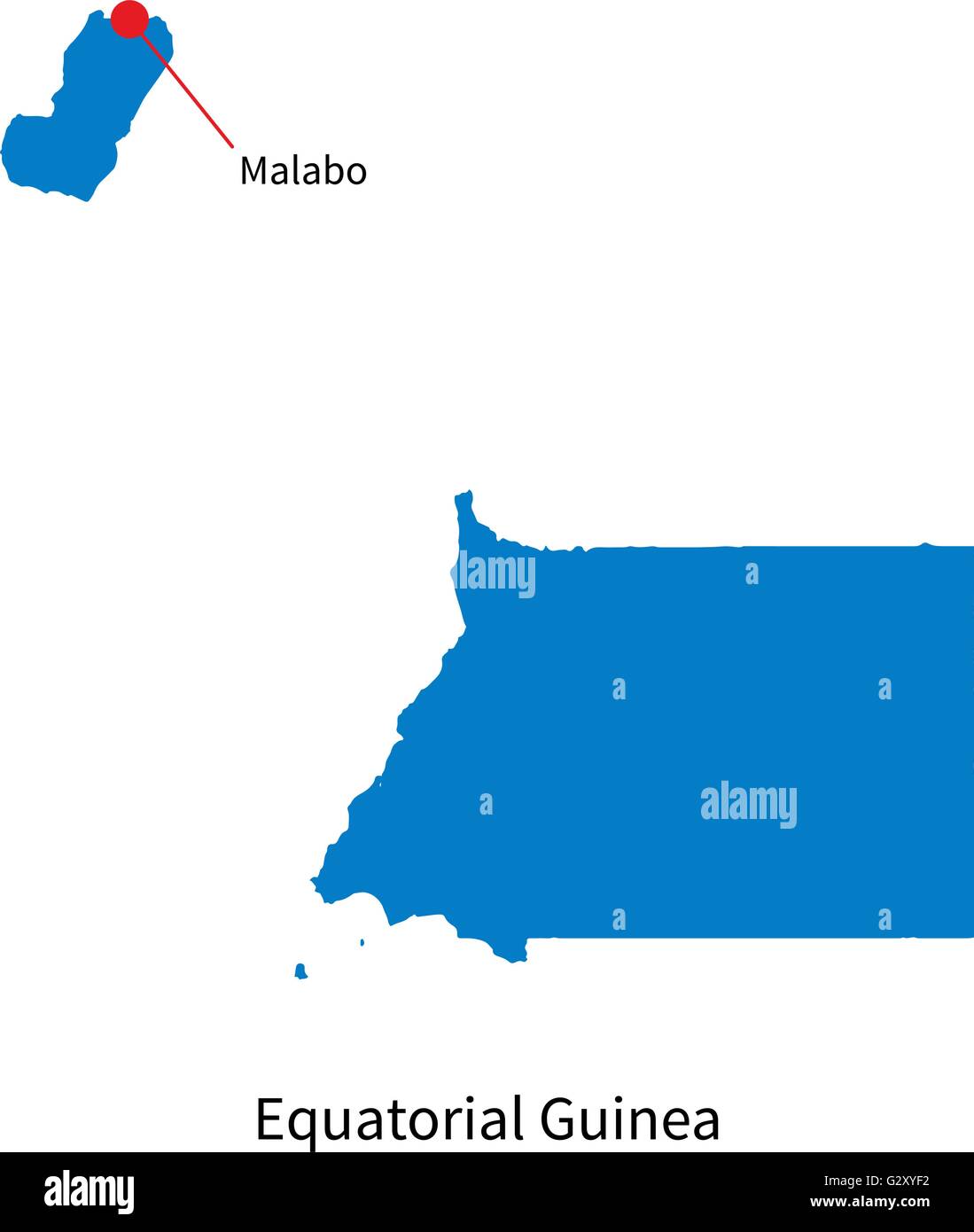 Detailed vector map of Equatorial Guinea and capital city Malabo Stock ...