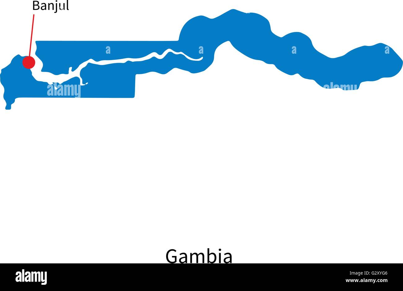 Detailed vector map of Gambia and capital city Banjul Stock Vector ...