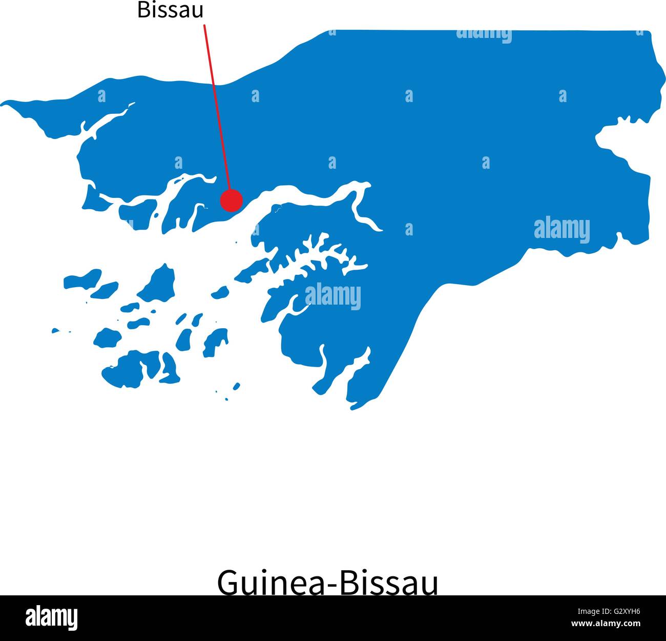 Detailed vector map of Guinea-Bissau and capital city Bissau Stock ...