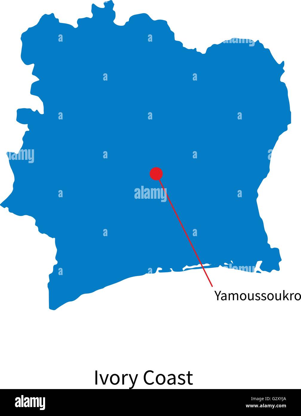 Detailed vector map of Ivory Coast and capital city Yamoussoukro Stock ...