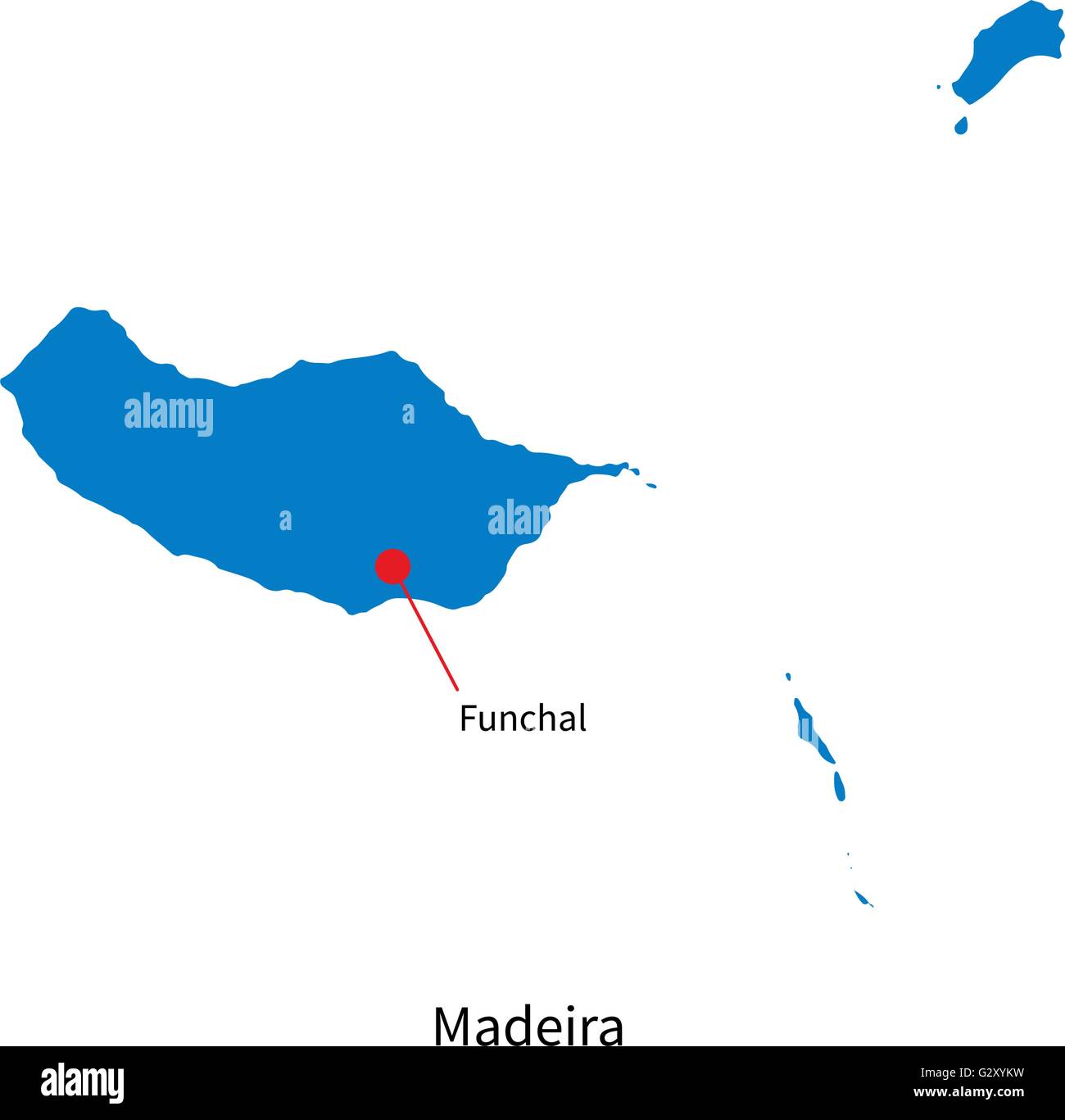 Detailed vector map of Madeira and capital city Funchal Stock Vector ...