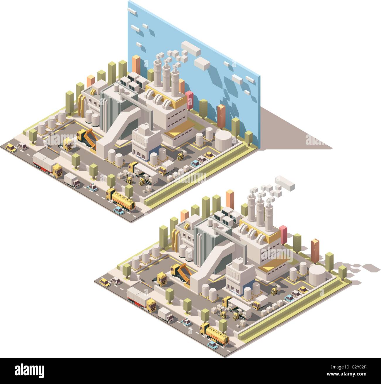 Vector isometric factory building with smoking pipes icon Stock Vector ...