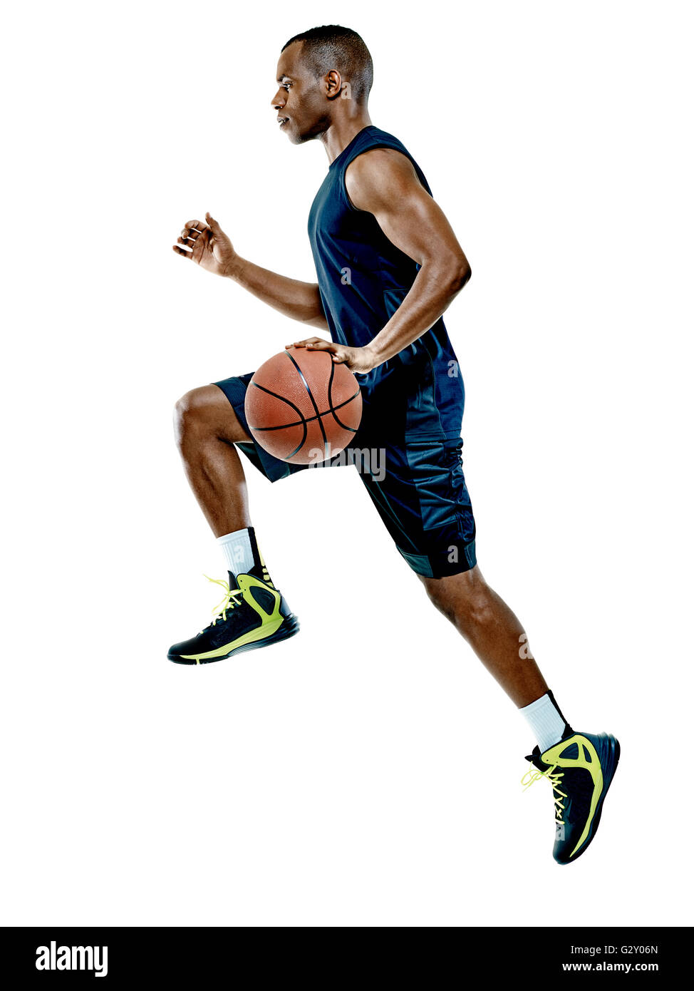one basketball player man Isolated on white background Stock Photo - Alamy