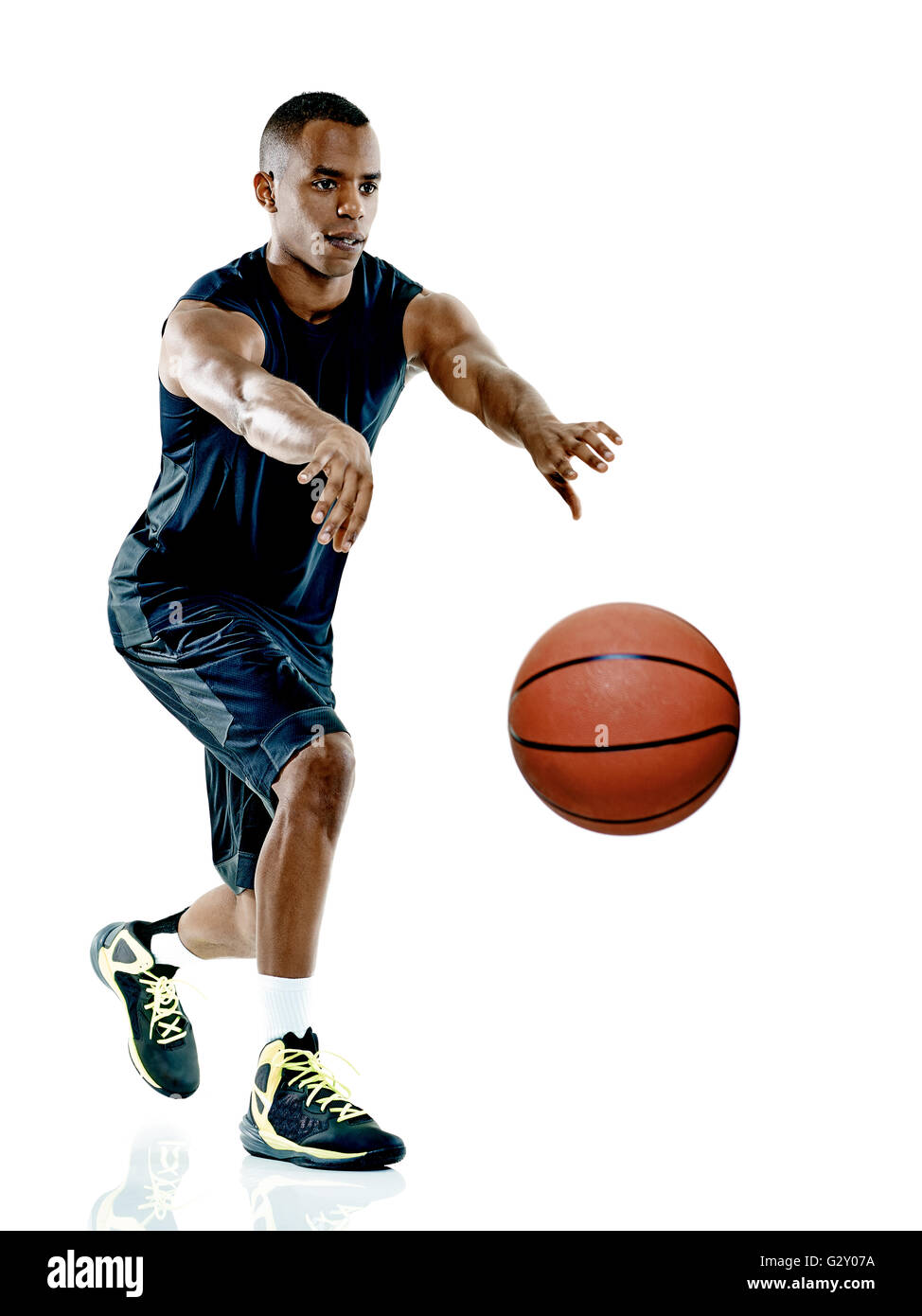 one basketball player man Isolated on white background Stock Photo - Alamy