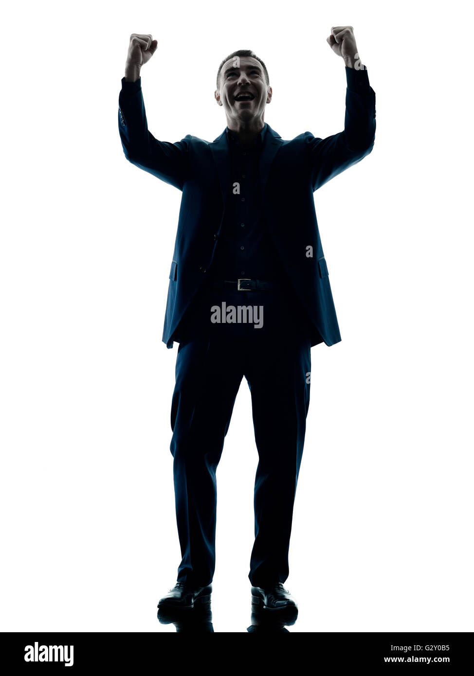 one caucasian business man happy celebrating silhouette isolated on ...