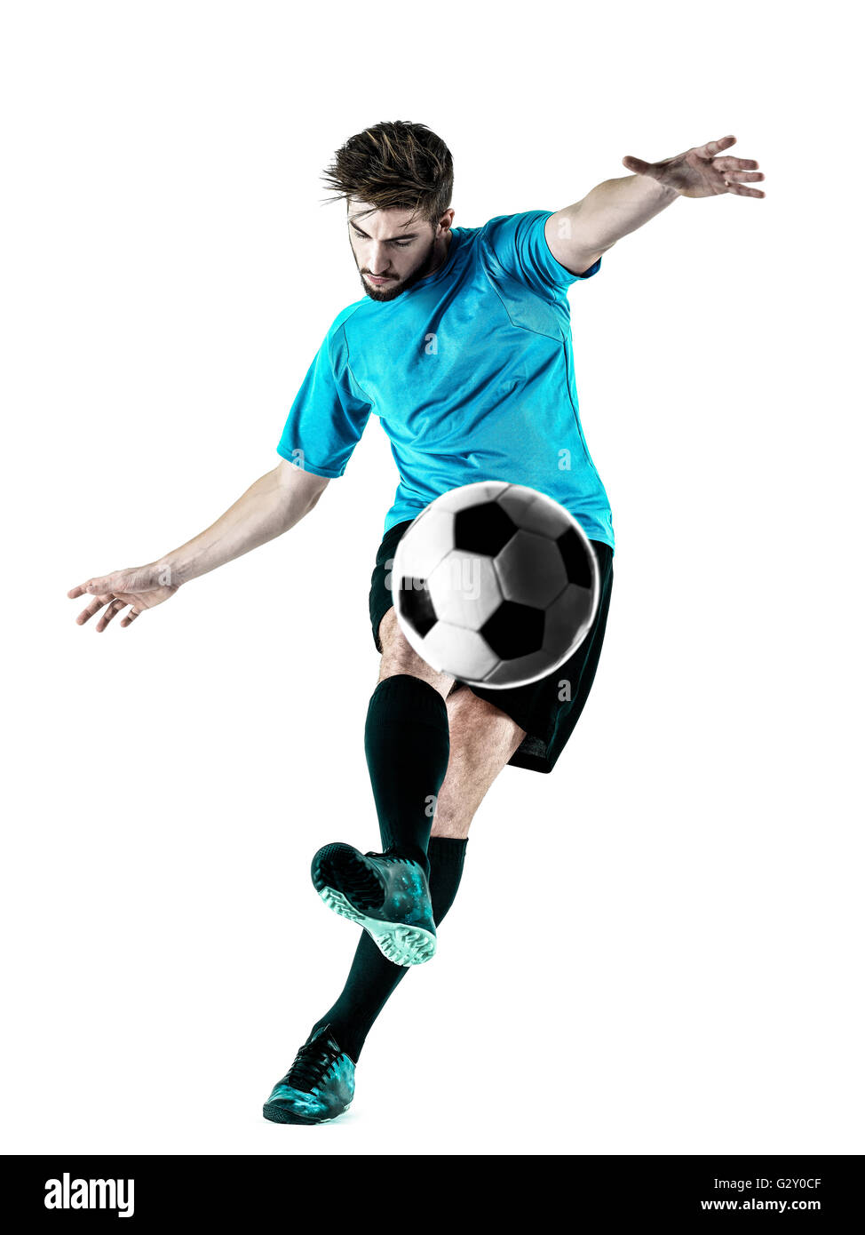one caucasian Soccer player Man isolated on white backgound Stock Photo ...