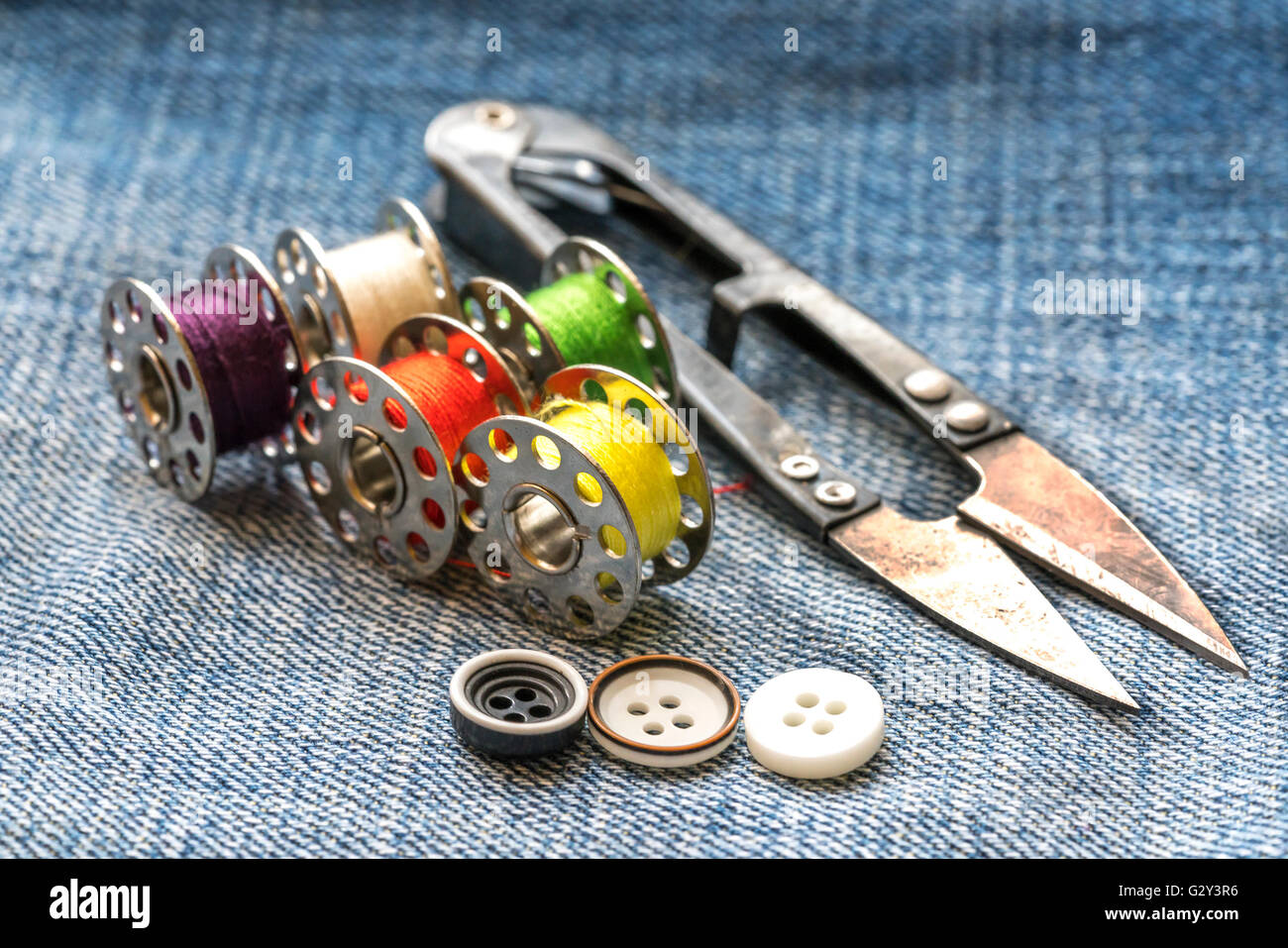 Buttons and sewing accessories with natural lighting Stock Photo - Alamy
