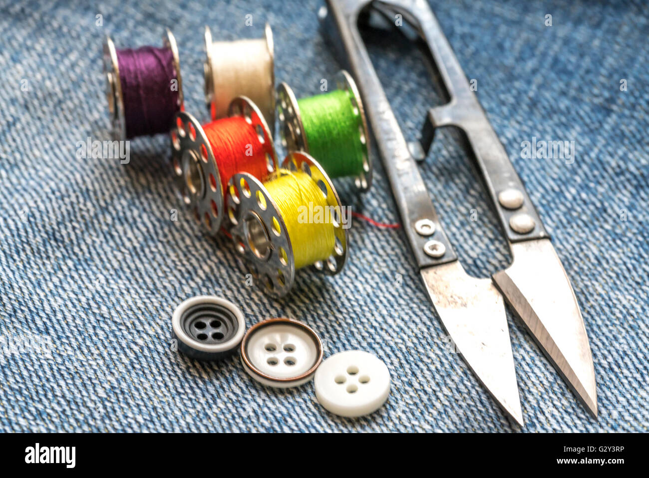 Buttons and sewing accessories with natural lighting Stock Photo - Alamy