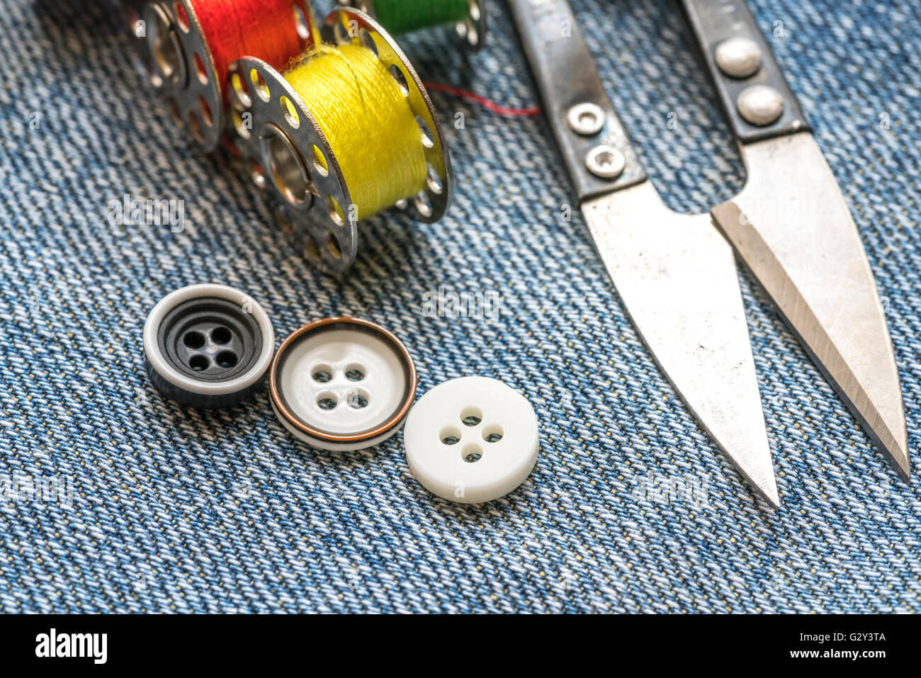 Buttons and sewing accessories with natural lighting Stock Photo - Alamy