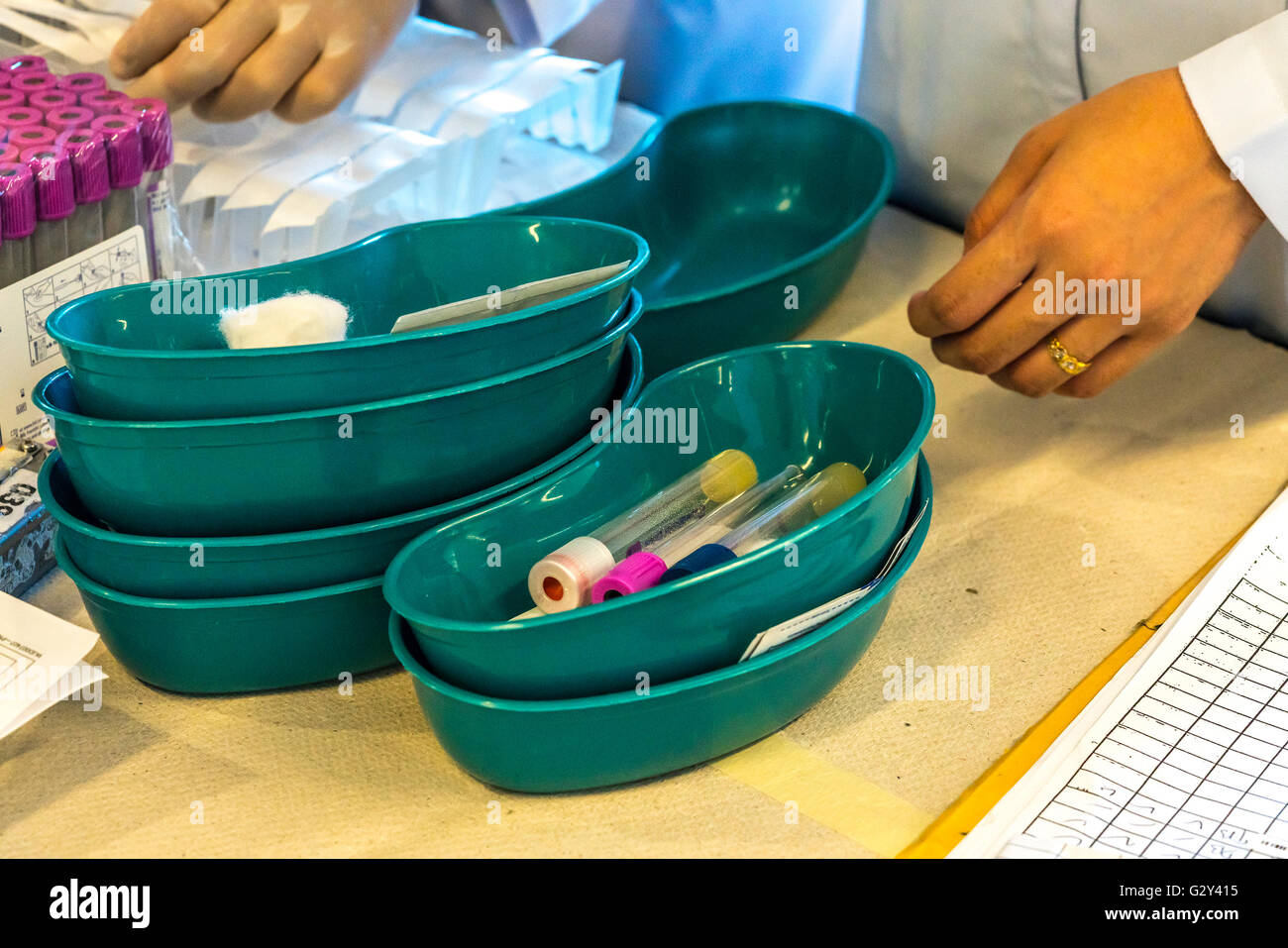 SELANGOR, MALAYSIA - MAY 07, 2016 : Medicine tools of blood donation ...