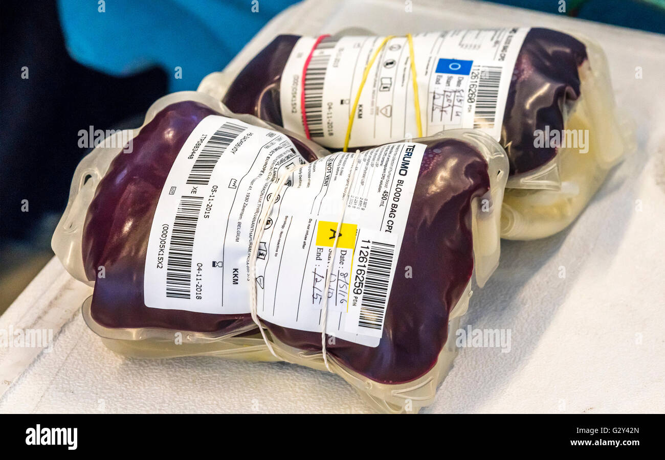 SELANGOR, MALAYSIA - MAY 07, 2016 :Human blood in storage during blood ...