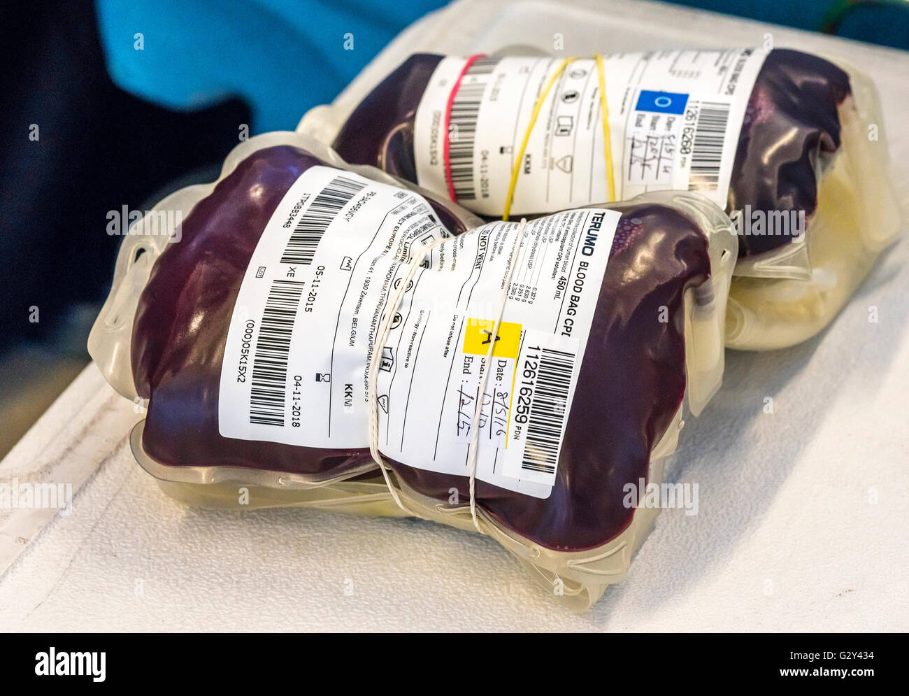SELANGOR, MALAYSIA - MAY 07, 2016 :Human blood in storage during blood ...
