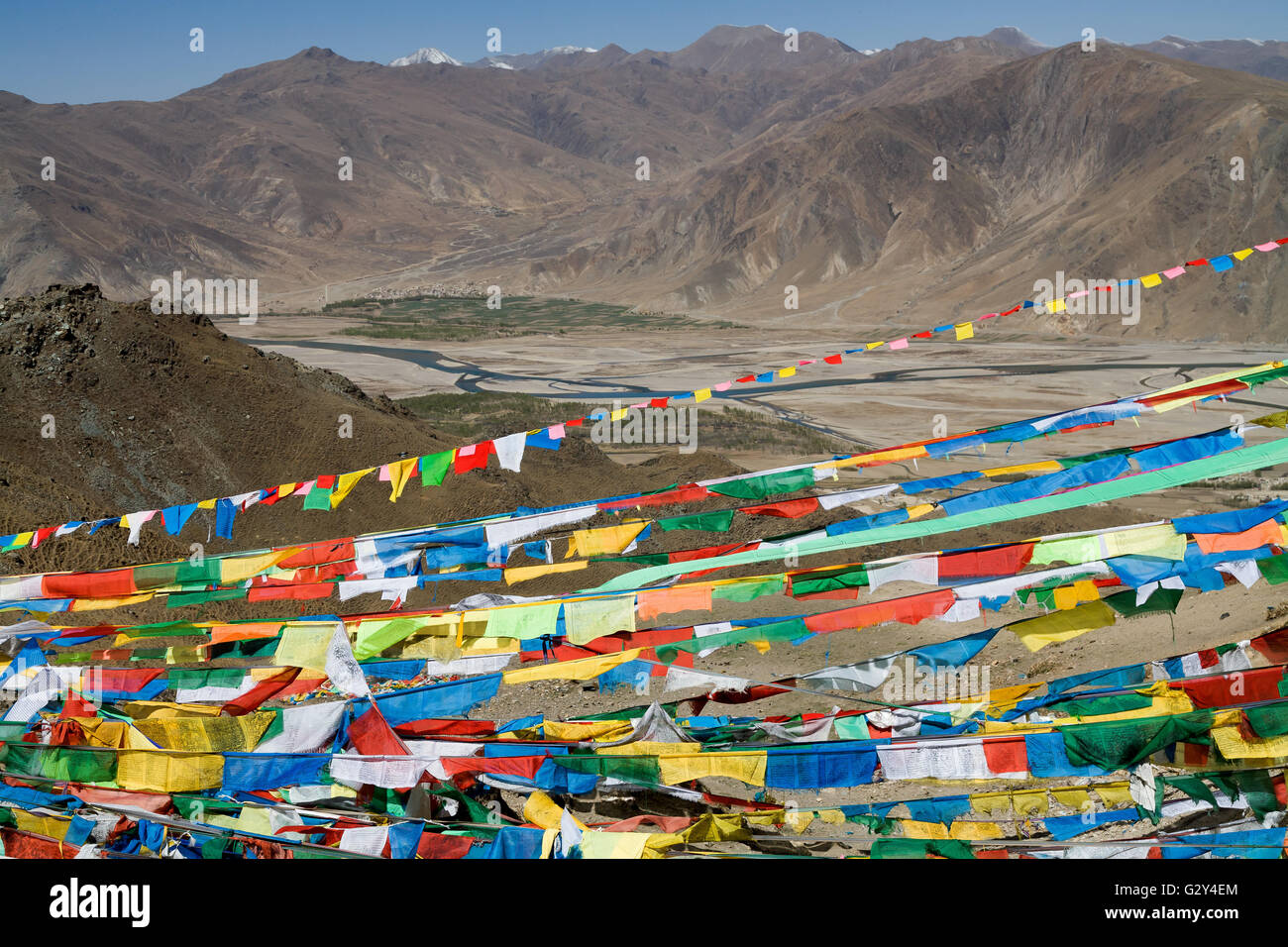 Prayer flags outside Gandan Monastery, Tibet, China Stock Photo - Alamy