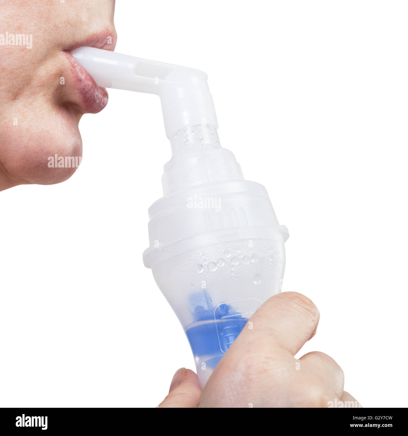 medical inhalation treatment - mouthpiece of modern jet nebulizer in ...