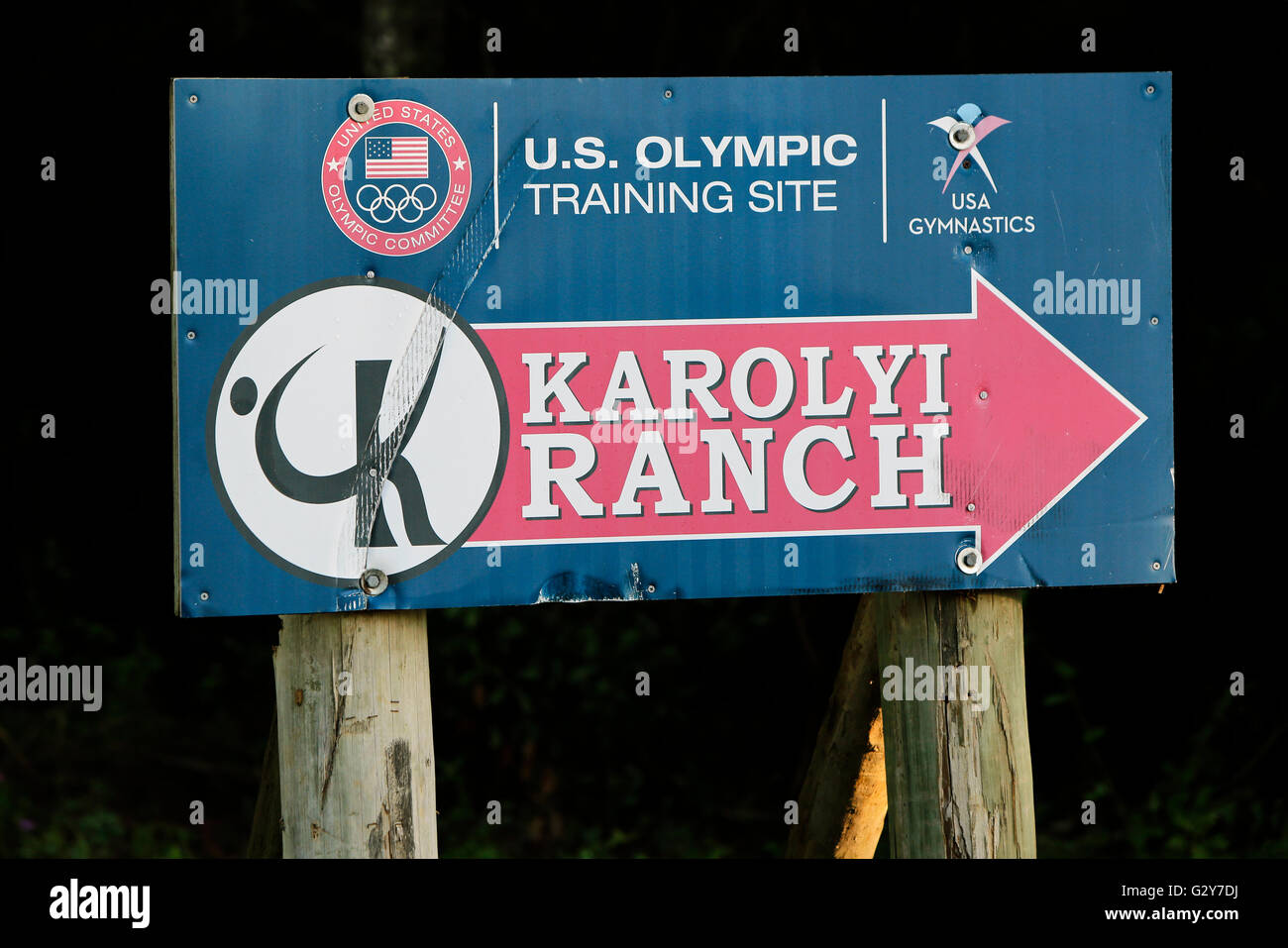 Sign leading to the Bela and Martha Karolyi Ranch, the USA Gymnastics ...