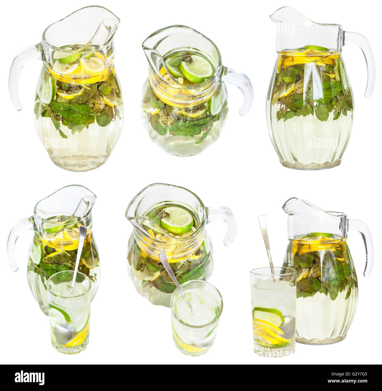 set from glass pitchers and tumblers with natural lemonade drink from ...