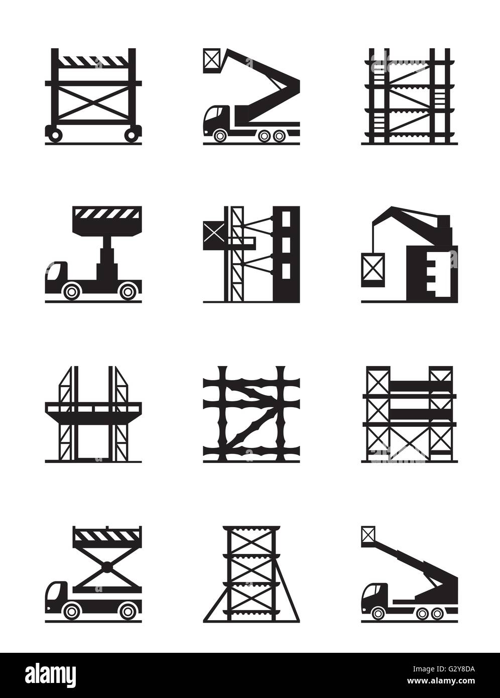 Scaffolding and construction cranes icon set - vector illustration ...