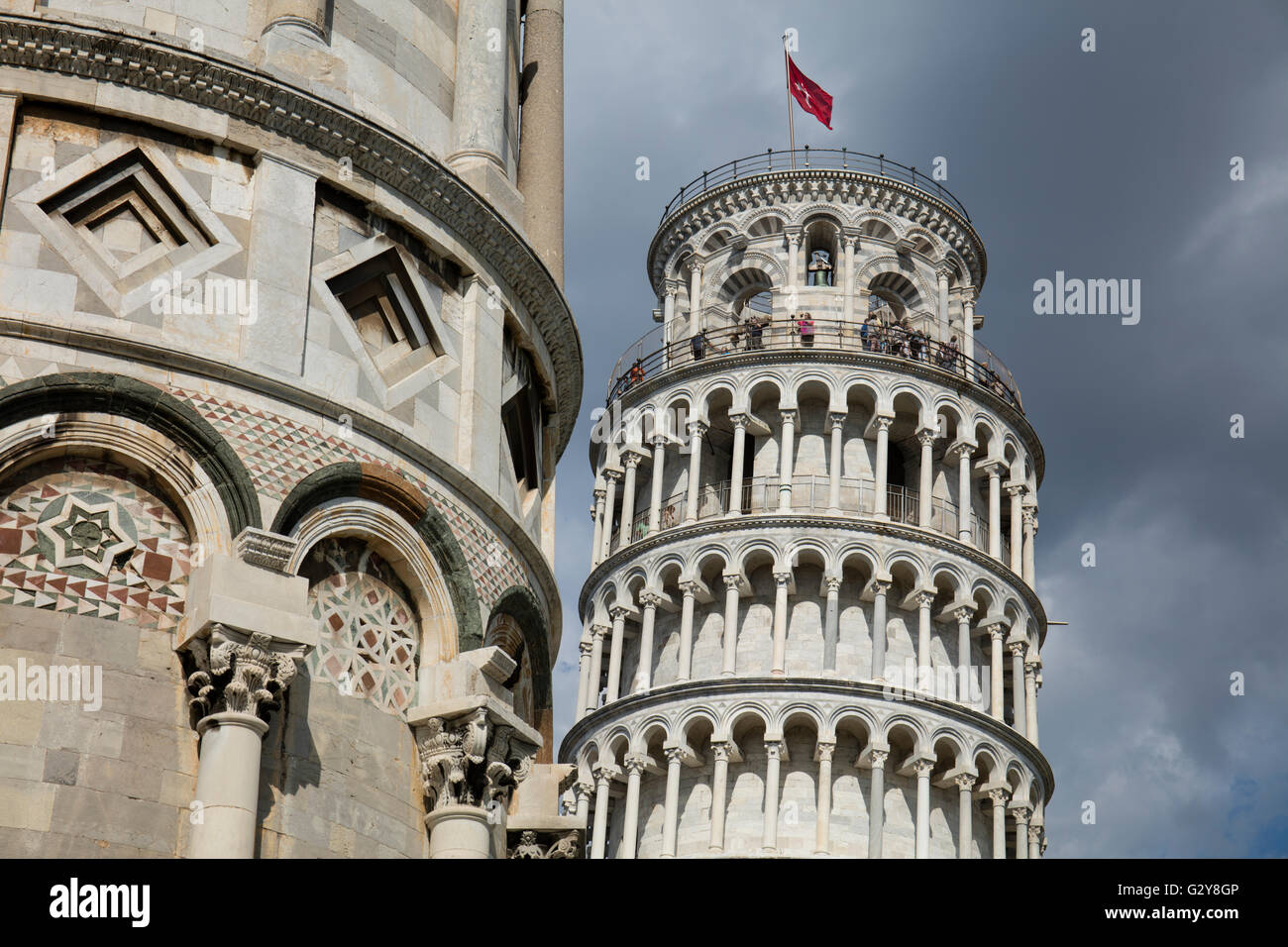 A view of the medieval belltower of Pisa Cathedral, commonly know as ...
