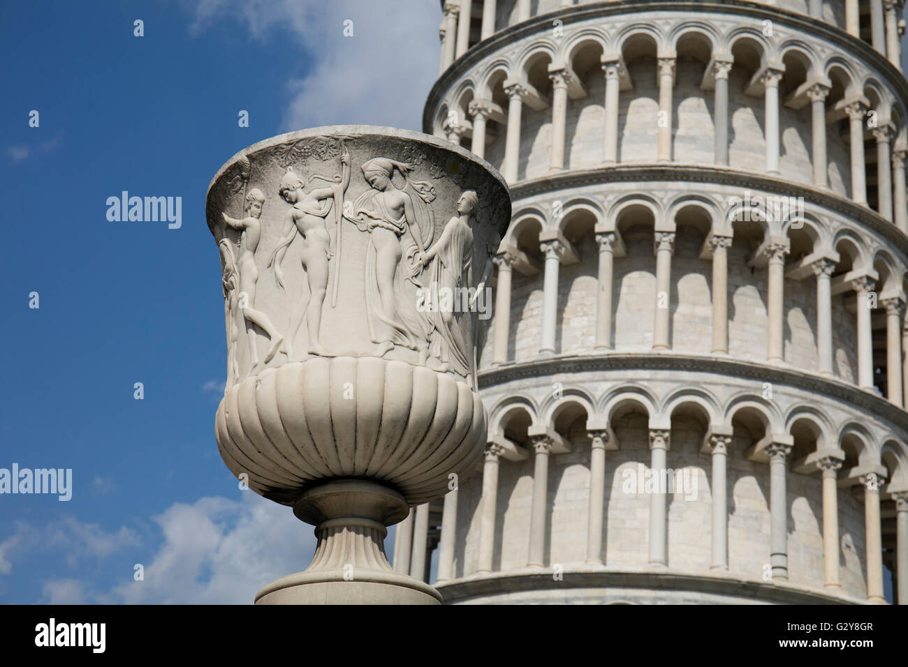 A view of the medieval belltower of Pisa Cathedral, commonly know as ...