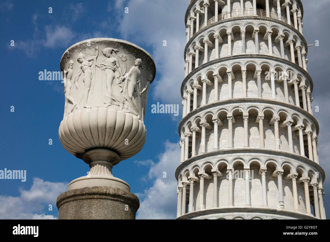 A view of the medieval belltower of Pisa Cathedral, commonly know as ...