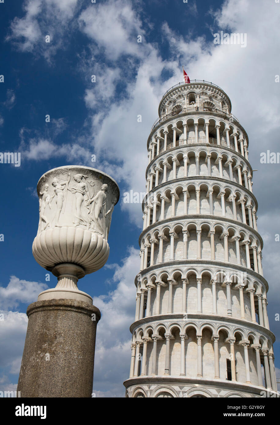A view of the medieval belltower of Pisa Cathedral, commonly know as ...