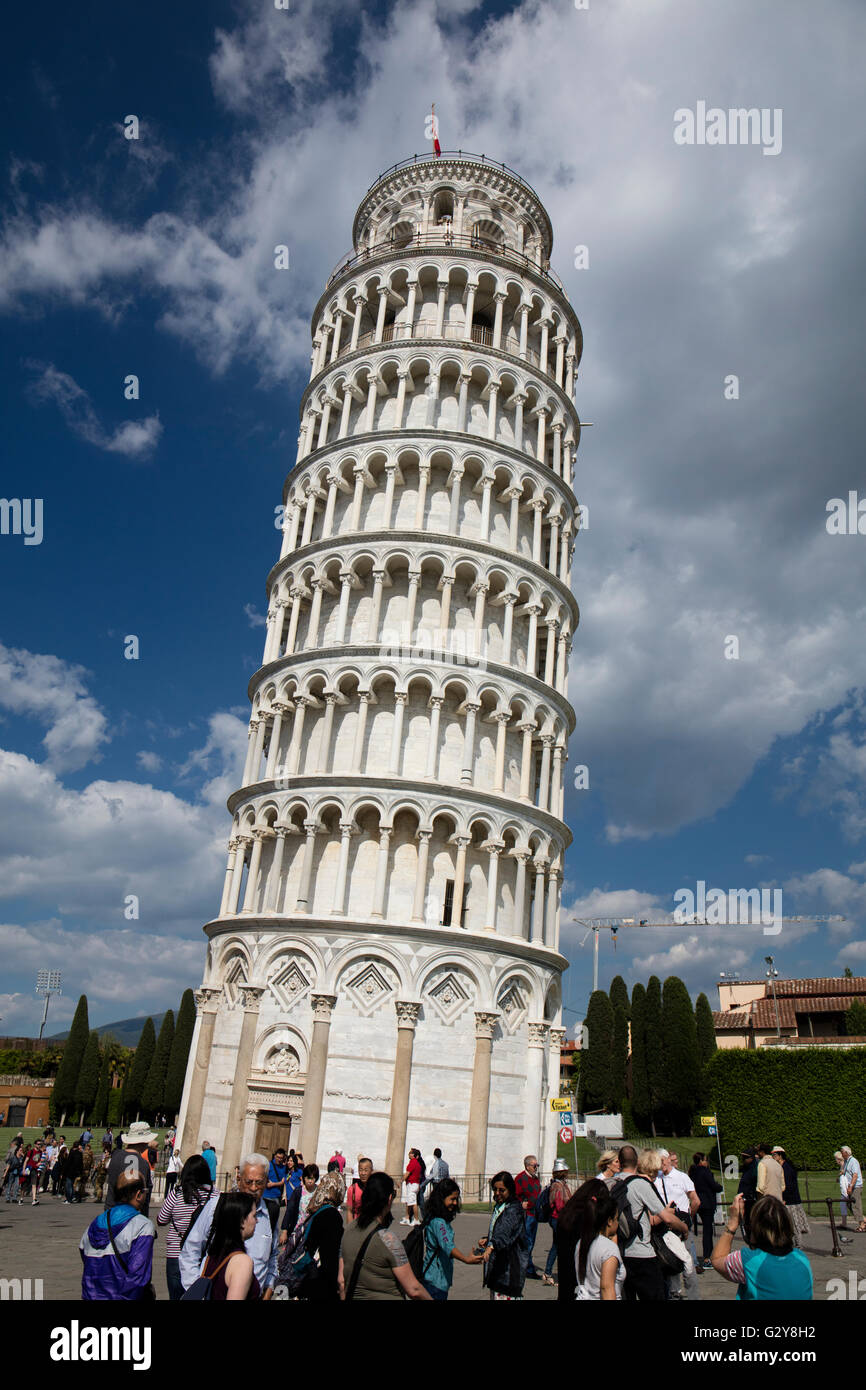 A view of the medieval belltower of Pisa Cathedral, commonly know as ...