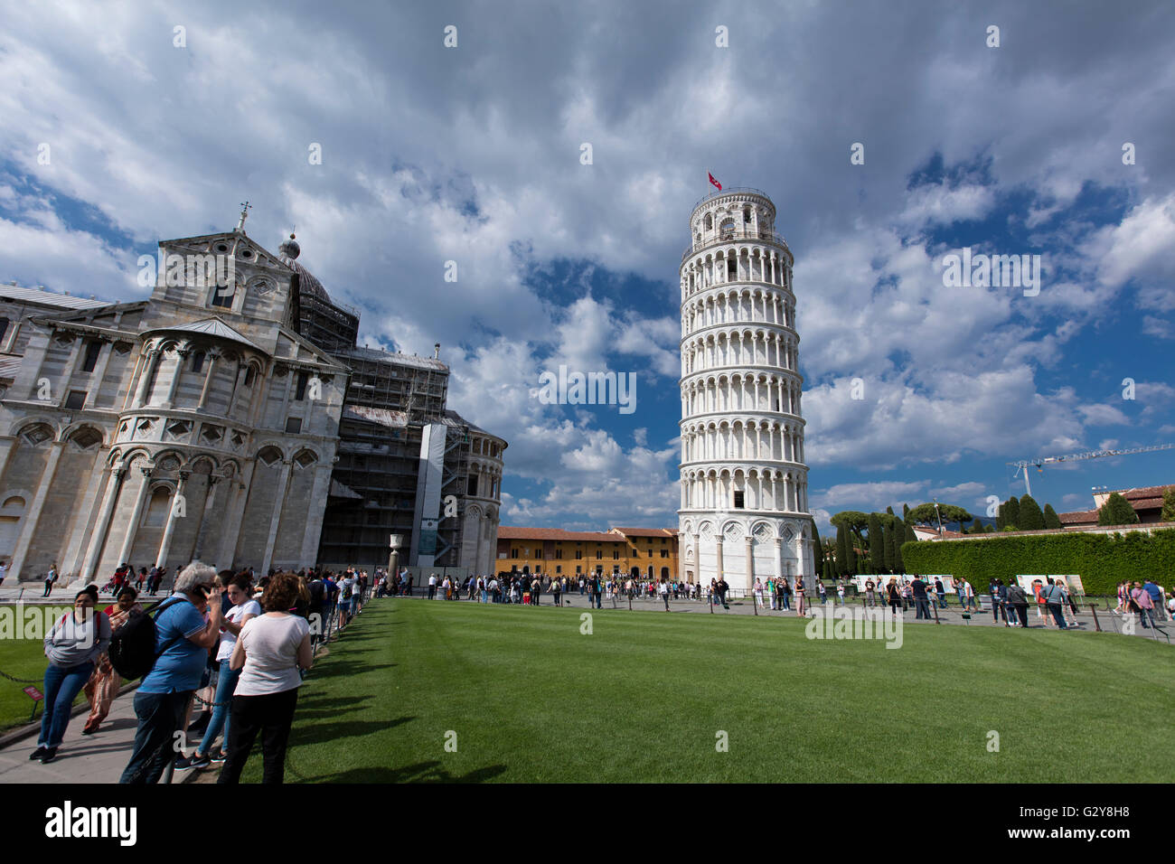 A view of the medieval belltower of Pisa Cathedral, commonly know as ...