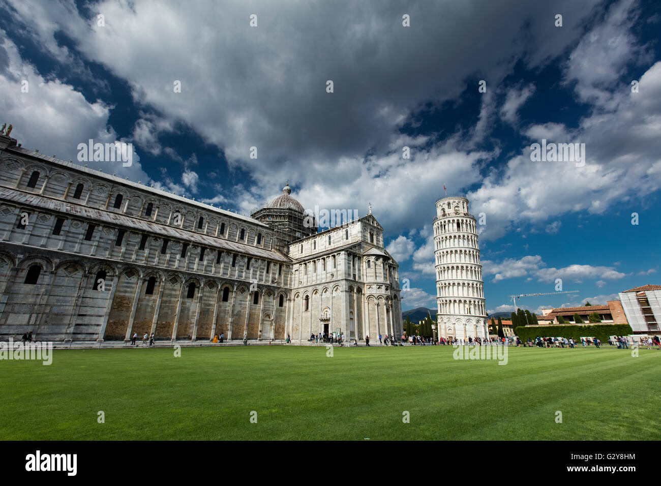 A view of Pisa Cathedral with its medieval belltower, commonly know as ...
