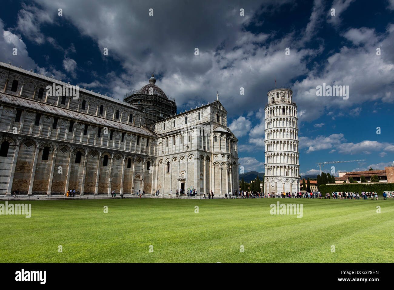 A view of the medieval belltower of Pisa Cathedral, commonly know as ...