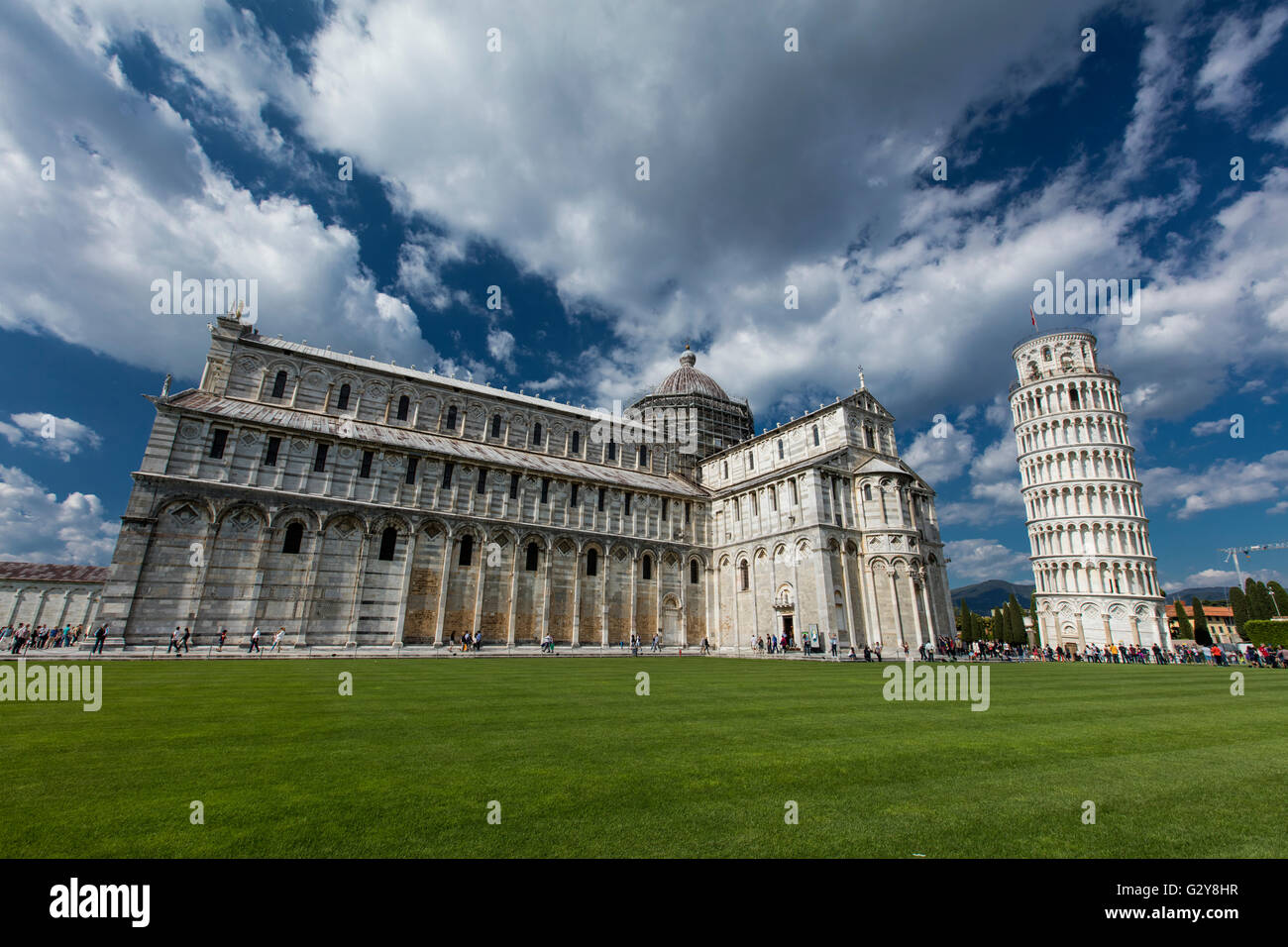 A view of Pisa Cathedral with its medieval belltower, commonly know as ...