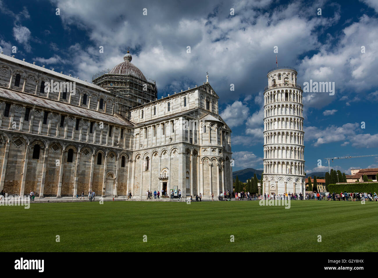 A view of Pisa Cathedral with its medieval belltower, commonly know as ...