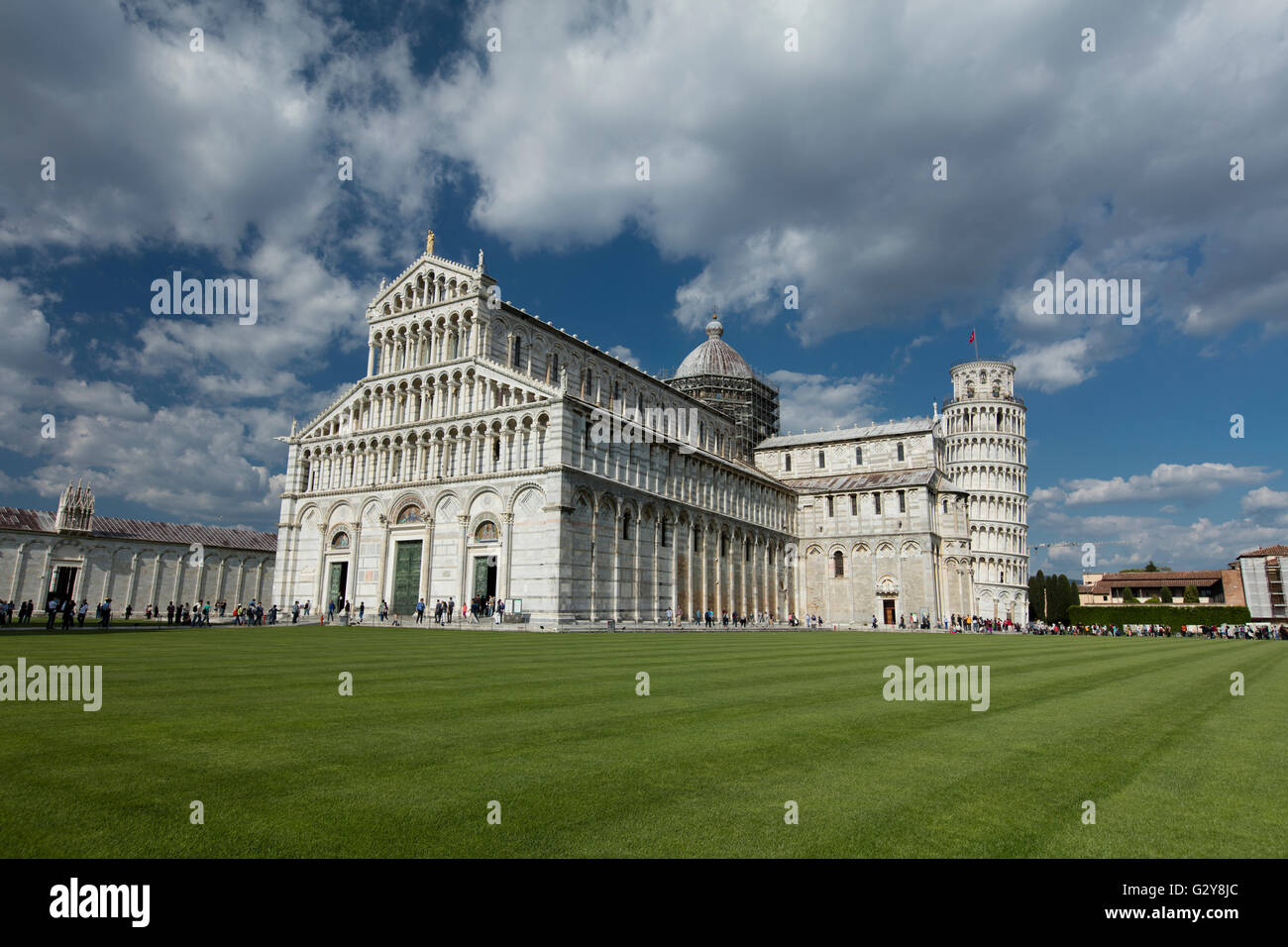 A view of Pisa Cathedral with its medieval belltower, commonly know as ...