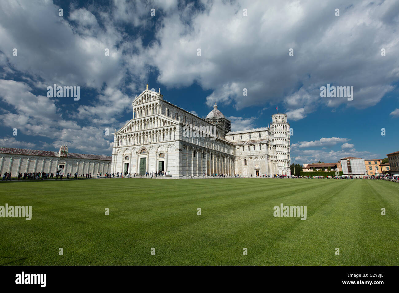 A view of Pisa Cathedral with its medieval belltower, commonly know as ...