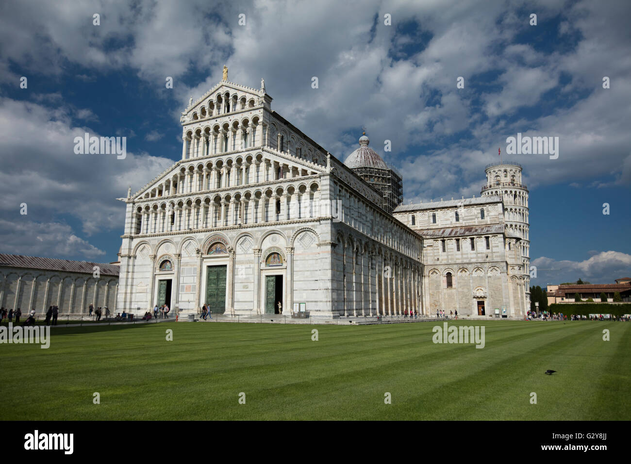 A view of Pisa Cathedral with its medieval belltower, commonly know as ...