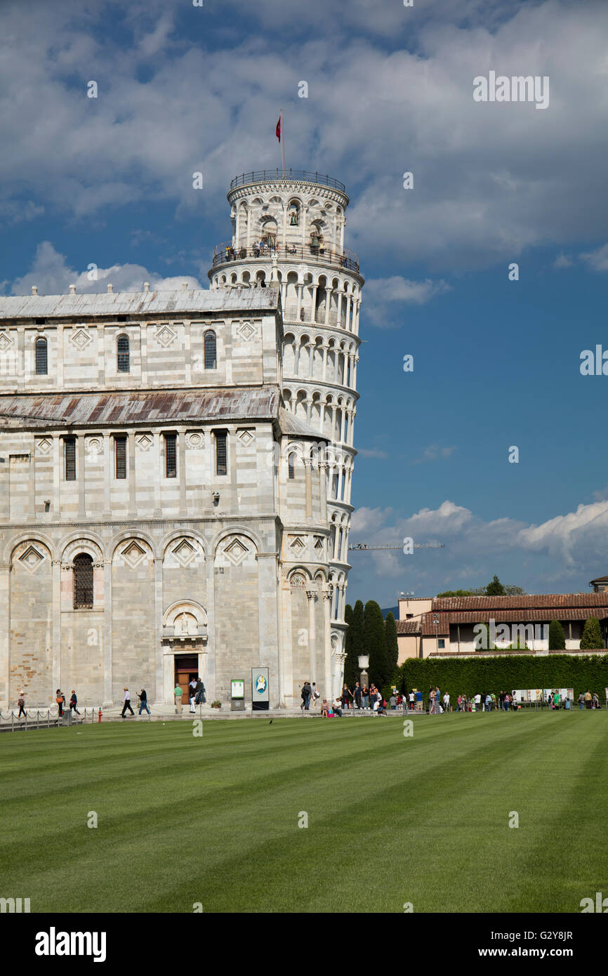 A view of Pisa Cathedral with its medieval belltower, commonly know as ...