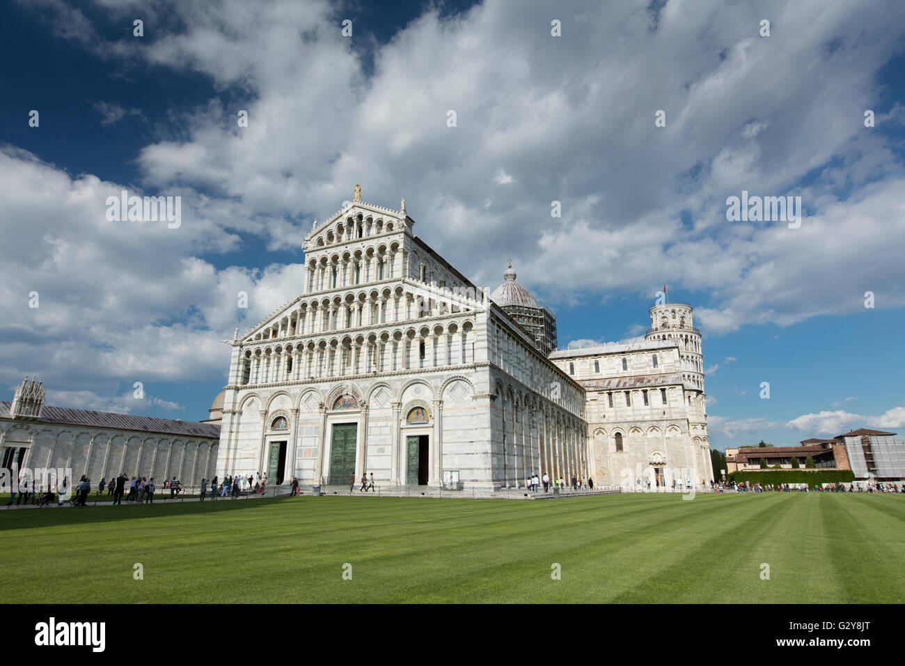 A view of Pisa Cathedral with its medieval belltower, commonly know as ...
