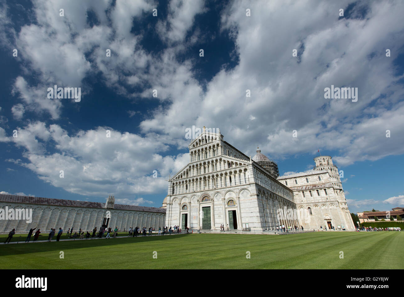 A view of Pisa Cathedral with its medieval belltower, commonly know as ...
