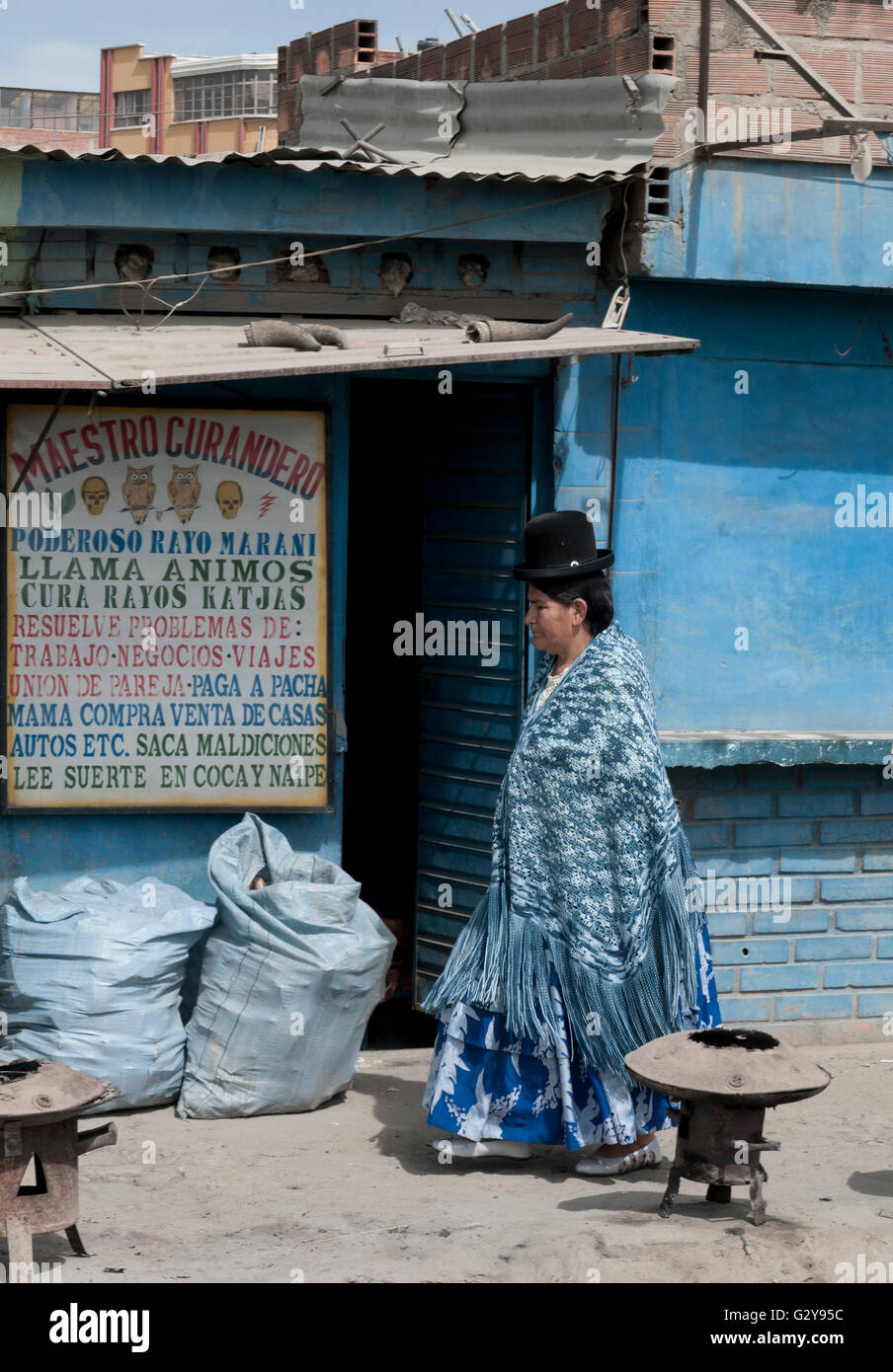 El Alto, Shaman, Lady With Traditional Clothes And Hat In Front Of ...