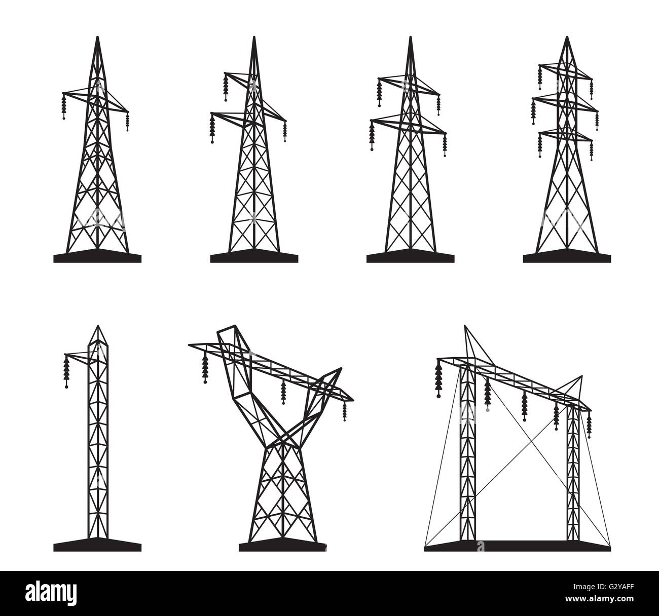 Electrical transmission tower types in perspective - vector ...