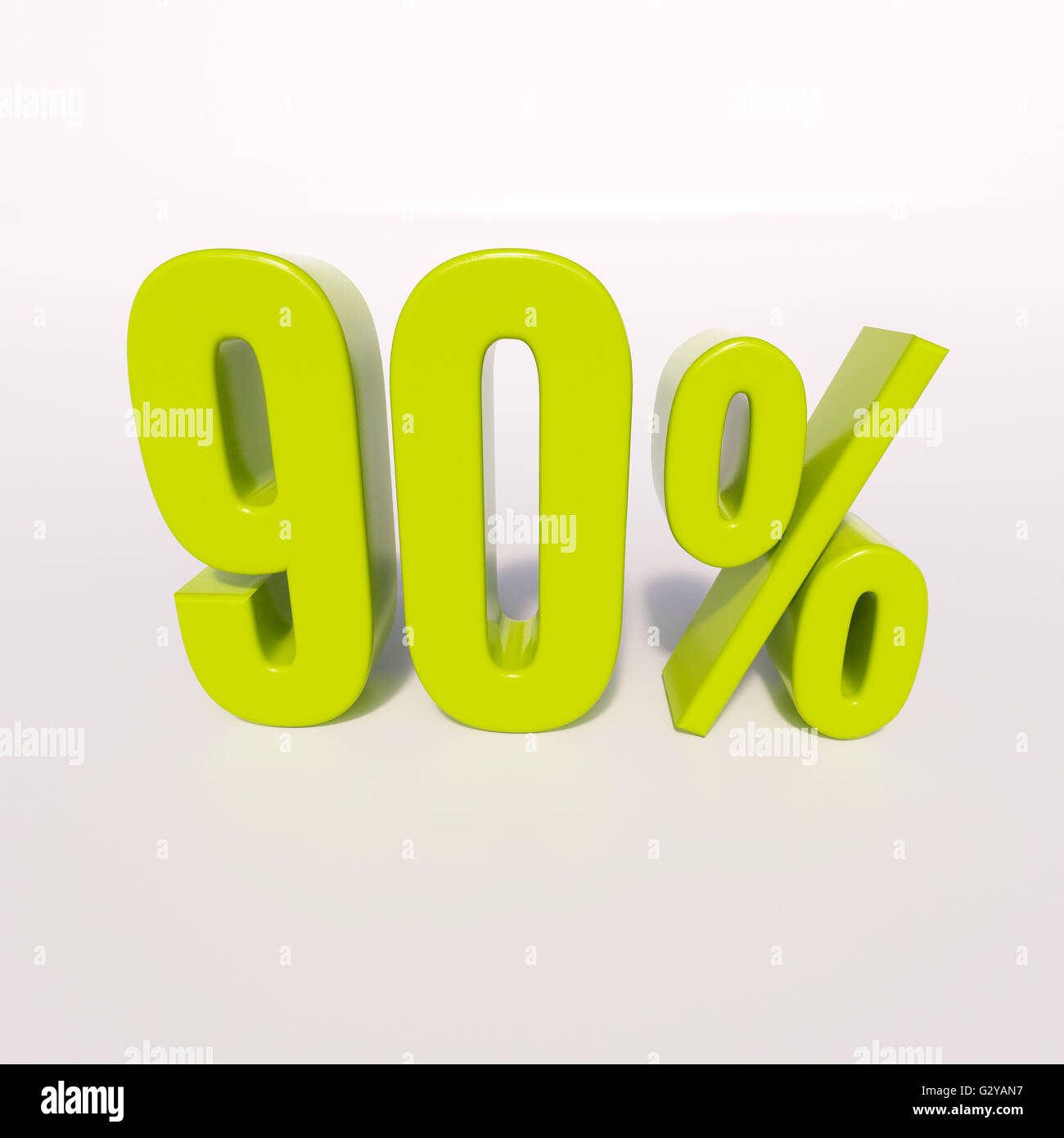 3d render: green 90 percent, percentage discount sign on white, 90 ...