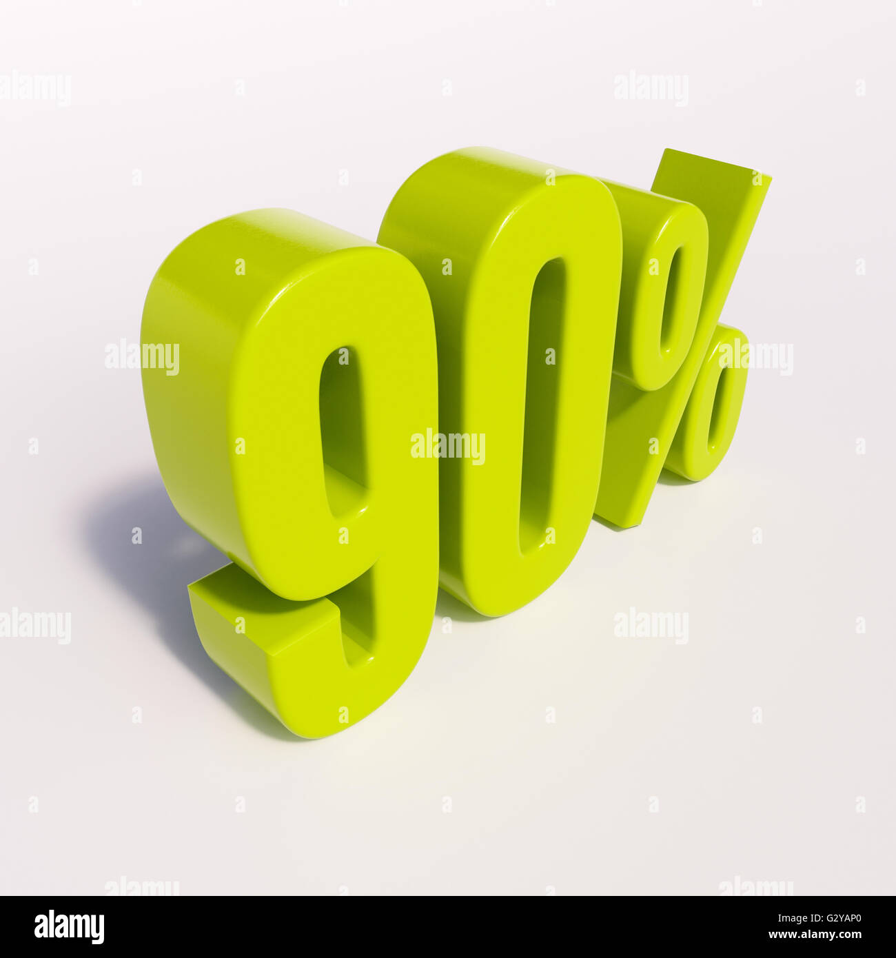 3d render: green 90 percent, percentage discount sign on white, 90 ...