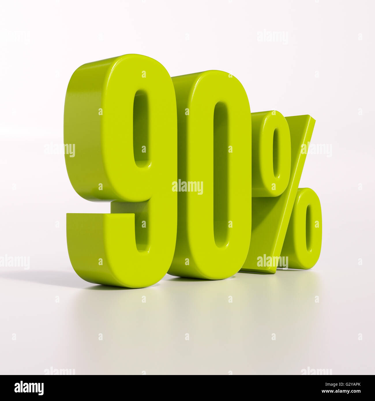 3d render: green 90 percent, percentage discount sign on white, 90 ...