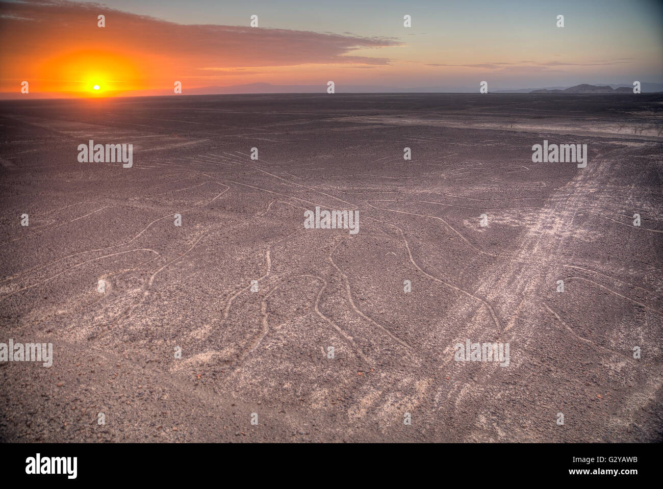 Nazca Lines in the beautiful sunset. Top view Stock Photo - Alamy