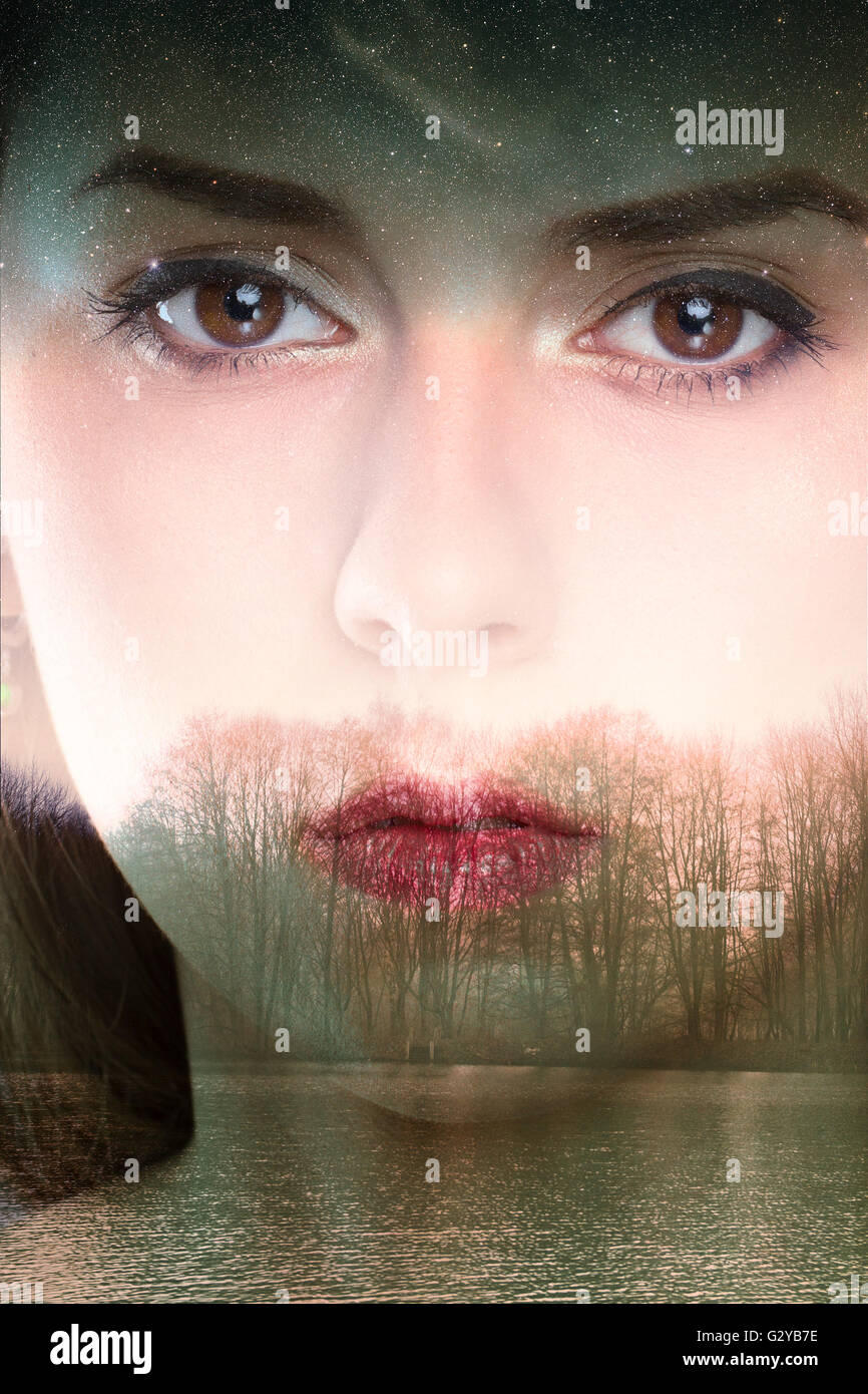 night fog .double exposure. portrait of a girl Stock Photo - Alamy
