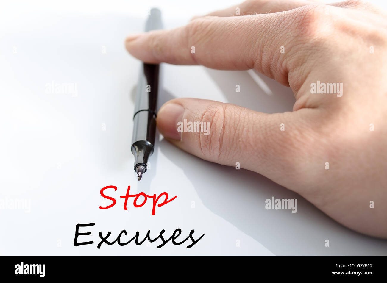 Stop excuses text concept isolated over white background Stock Photo ...
