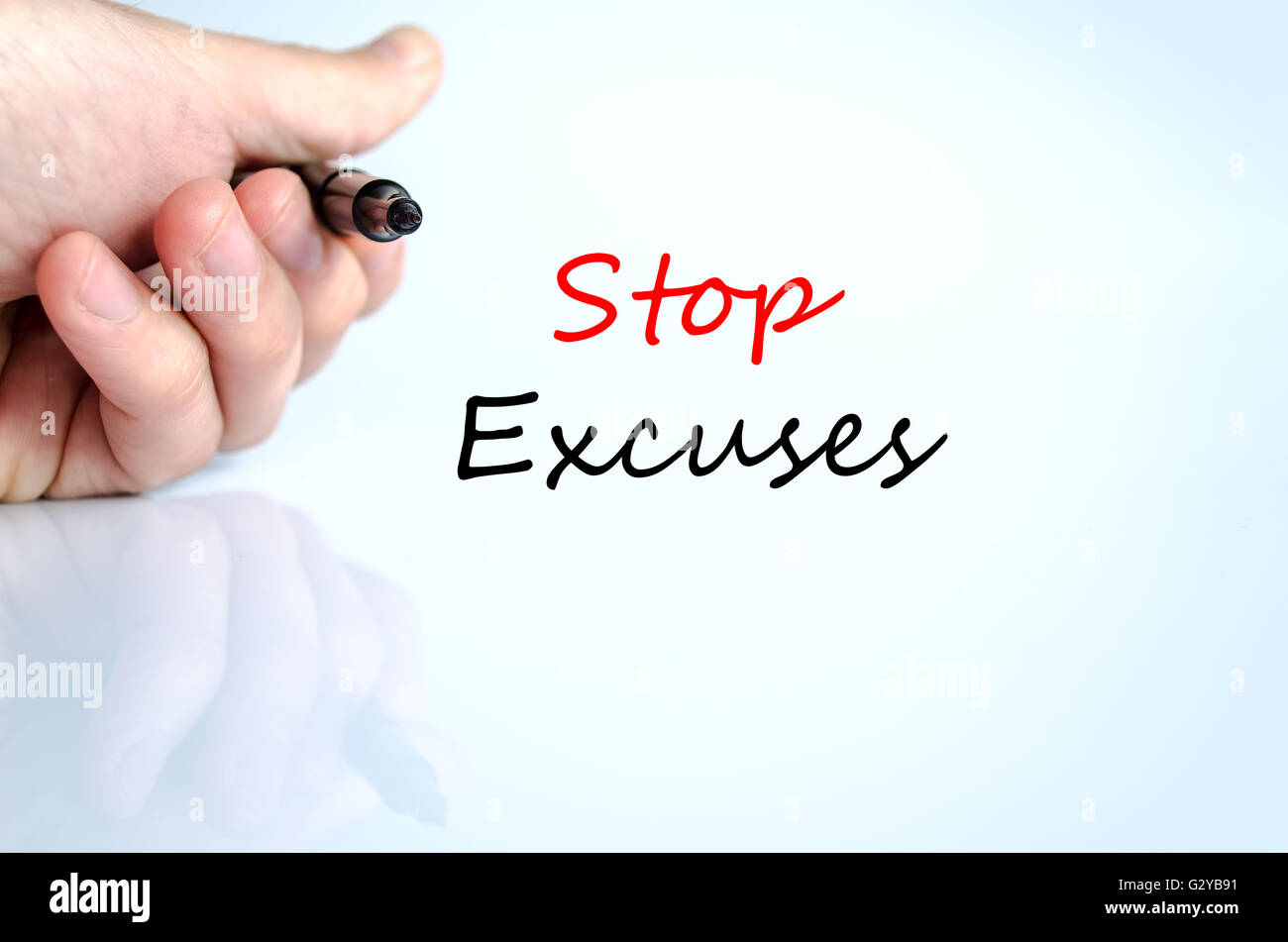 Stop excuses text concept isolated over white background Stock Photo ...