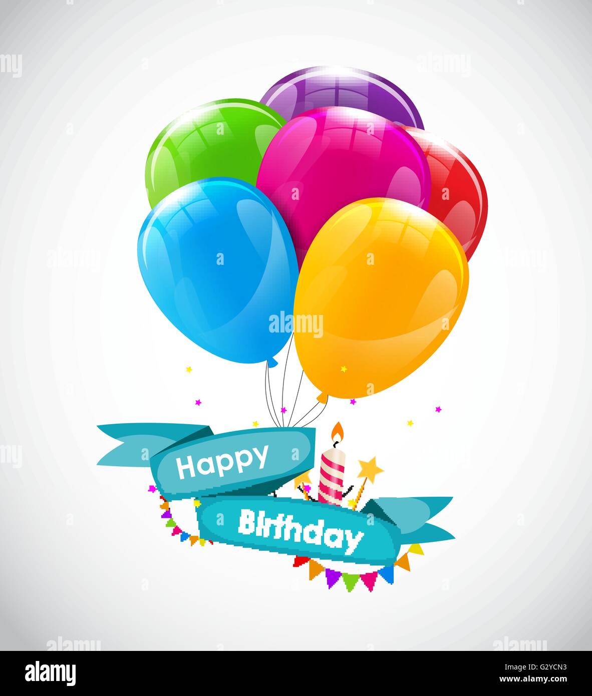 Happy Birthday Card Template with Balloons Vector Illustration Stock ...